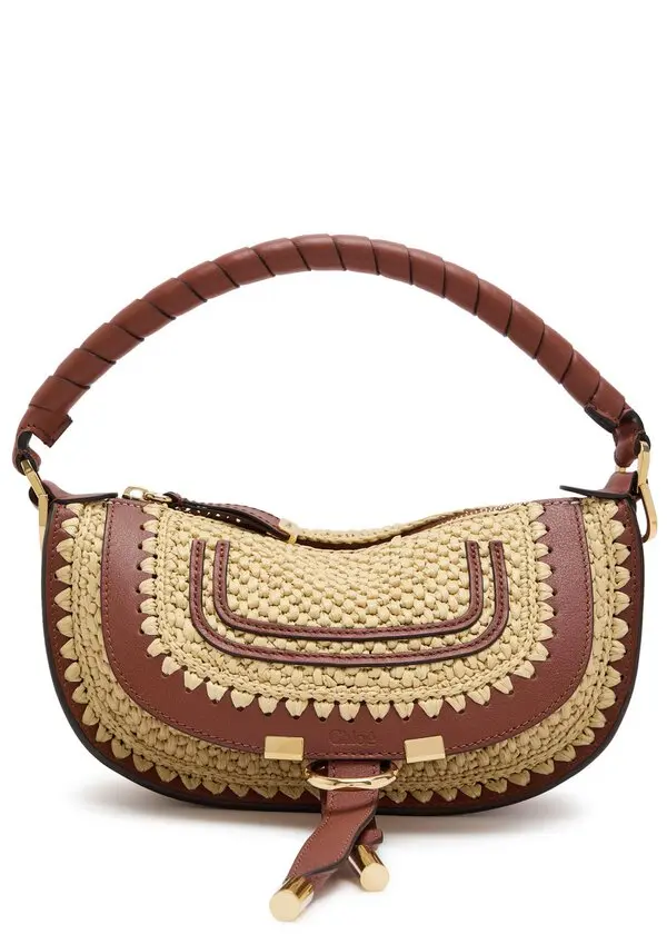 Chloé Marcie Mini Raffia And Leather Cross-body Bag - Brown