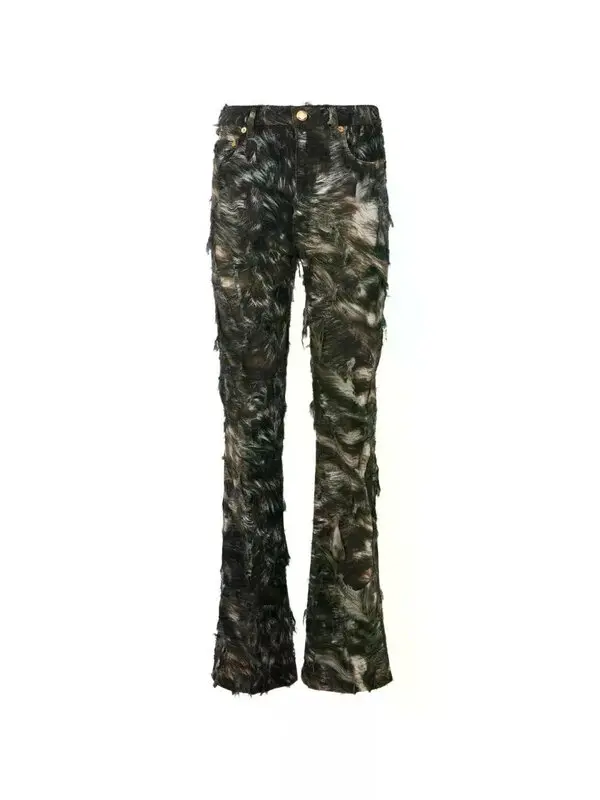 Roberto Cavalli Animal-print Distressed Jeans - Black