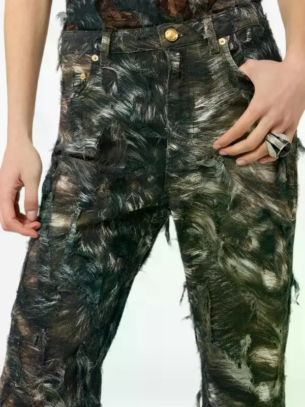 Roberto Cavalli Animal-print Distressed Jeans