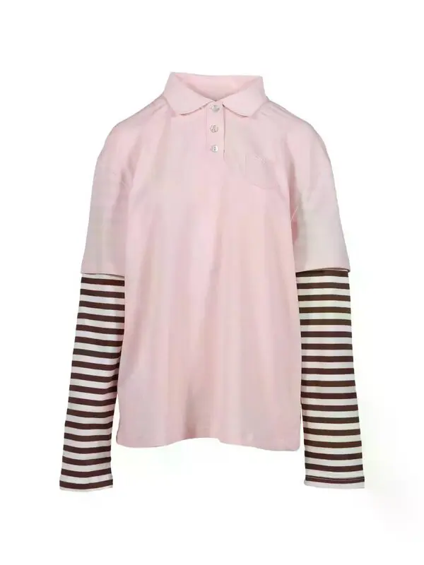 Sandy Liang Layered Striped-sleeve Polo Top