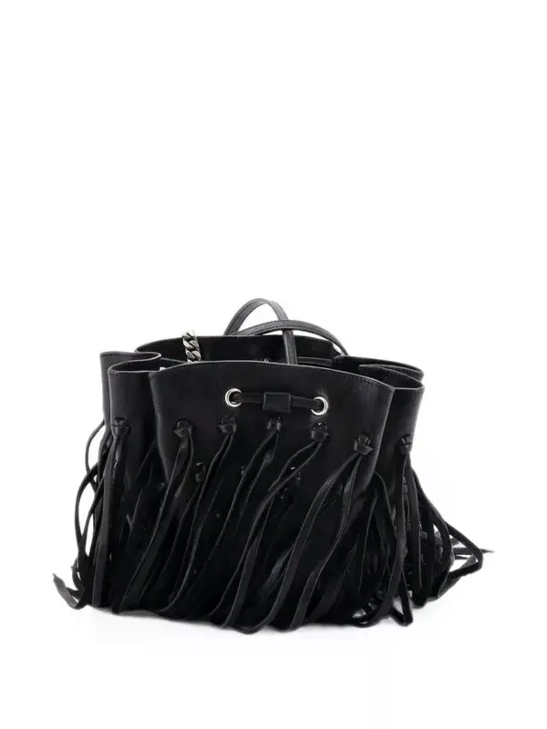 Saint Laurent Fringe Monogram Bourse Leather Mini Bucket Bag - Black