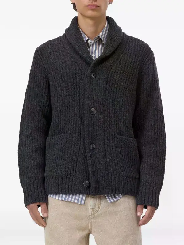 Closed Ribbed Shawl-collar Cardigan