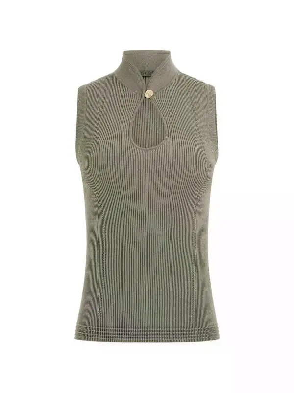 Guess Ribbed-knit Keyhole Top - Grey