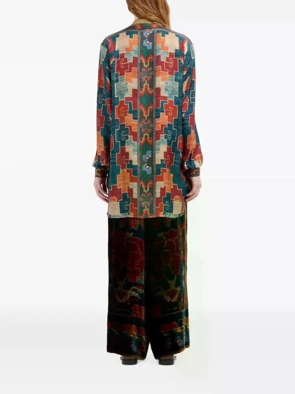 PIERRE-LOUIS MASCIA Aloe Geometric Print Silk Shirt