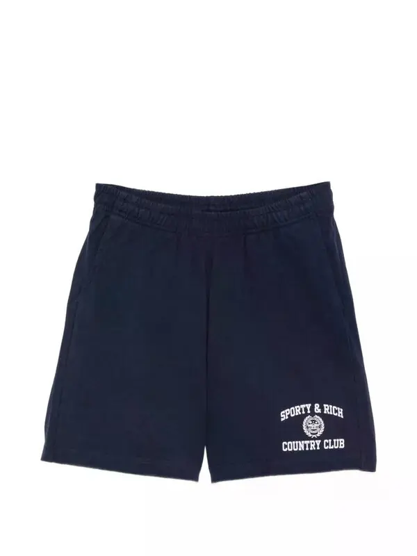SPORTY & RICH Logo-print Cotton Shorts - Blue