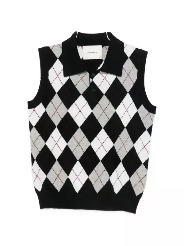 LISA YANG Anwen Argyle-knit Polo Top