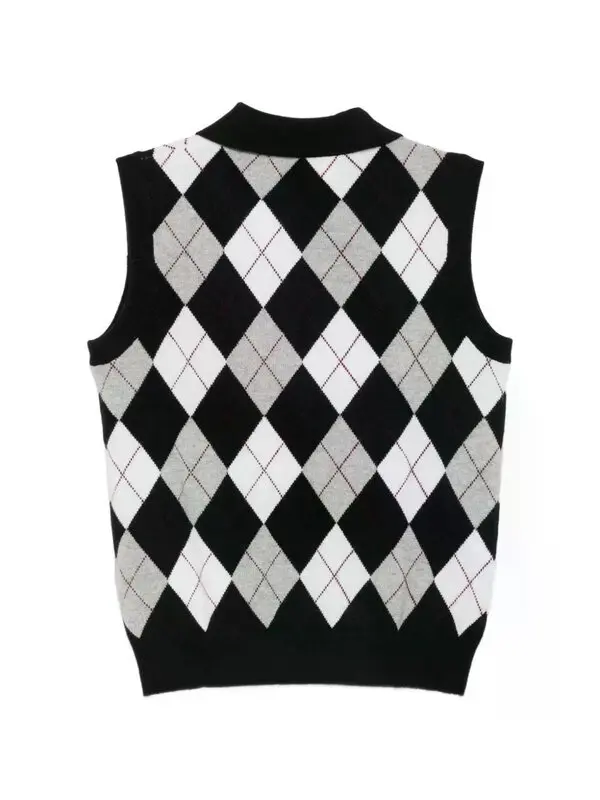 LISA YANG Anwen Argyle-knit Polo Top - Black