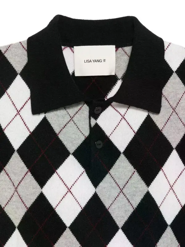 LISA YANG Anwen Argyle-knit Polo Top - Black