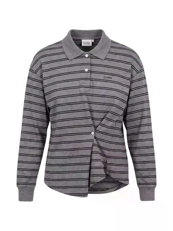 Closed Striped Long-sleeve Polo Shirt - Grey
