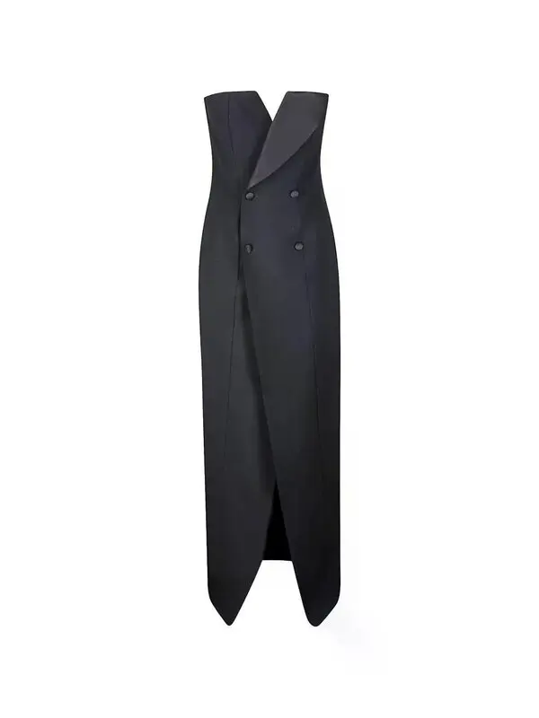 P.a.r.o.s.h Double-breasted Strapless Midi Dress - Black