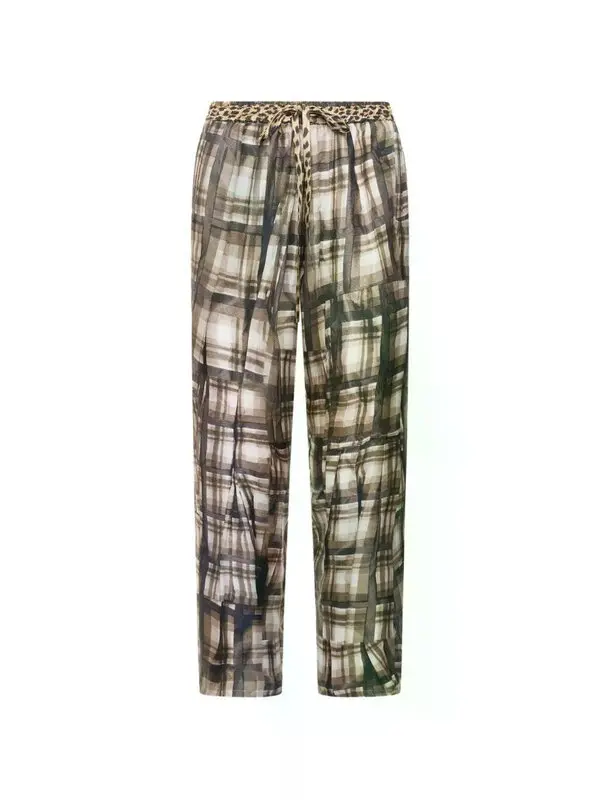 PIERRE-LOUIS MASCIA Aloe Abstract-check Silk Trousers - Neutrals