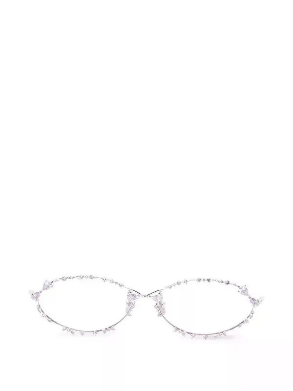 YVMIN Crystal-embellished Oval-frame Sunglasses - Silver