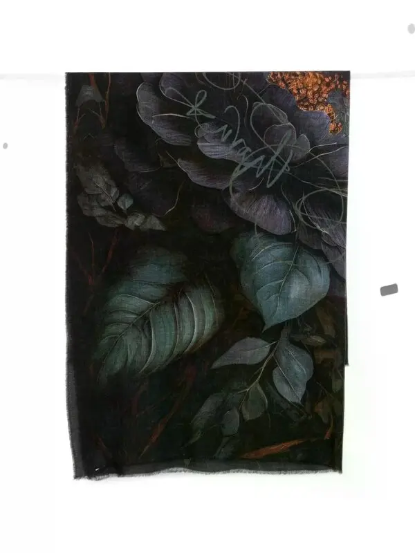 Faliero Sarti Floral-print Frayed Scarf - Black