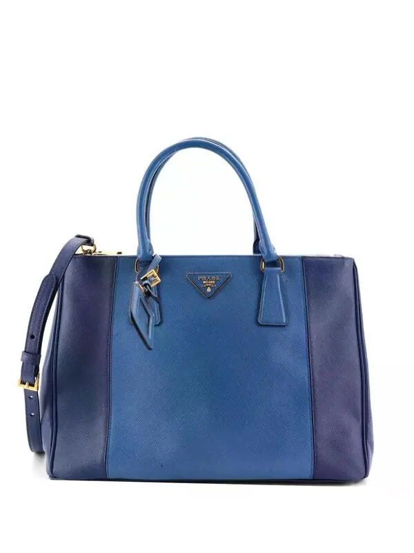 Prada Bicolor Double Zip Lux Saffiano Leather Medium Tote Bag