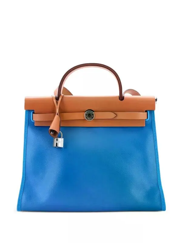 Hermès Herbag Zip Berline Vache Canvas And Leather 31 Shoulder Bag - Blue