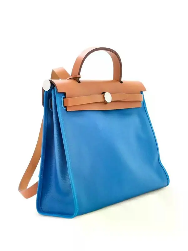 Hermès Herbag Zip Berline Vache Canvas And Leather 31 Shoulder Bag - Blue