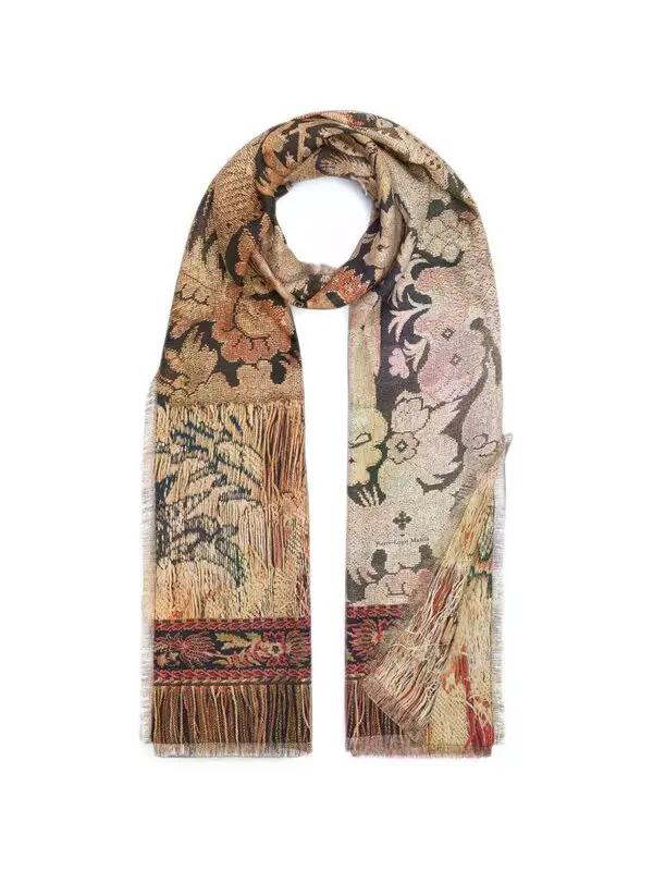 PIERRE-LOUIS MASCIA Fancy Botanical-print Frayed Scarf - Neutrals