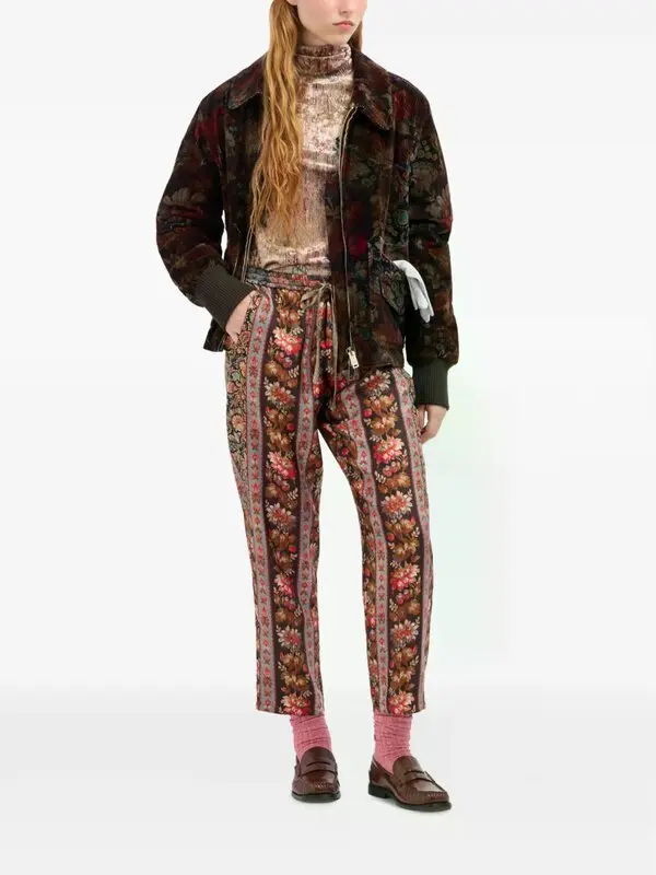 PIERRE-LOUIS MASCIA Floral-print Silk Trousers - Brown