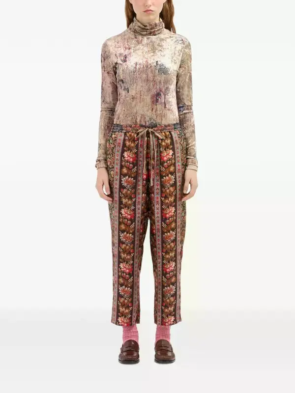 PIERRE-LOUIS MASCIA Floral-print Silk Trousers - Brown