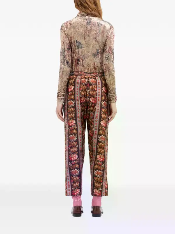 PIERRE-LOUIS MASCIA Floral-print Silk Trousers - Brown