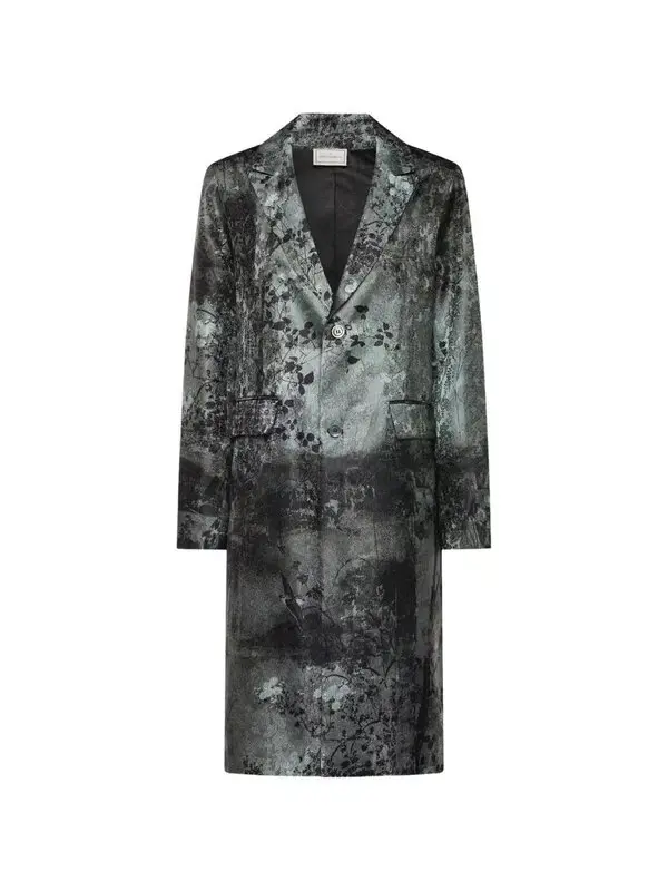 PIERRE-LOUIS MASCIA Floral-motif Notched-lapel Coat - Grey