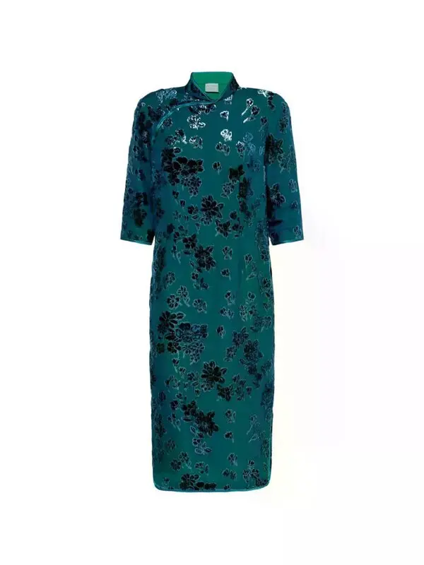 PIERRE-LOUIS MASCIA Vefio Floral-velvet Midi Dress - Blue