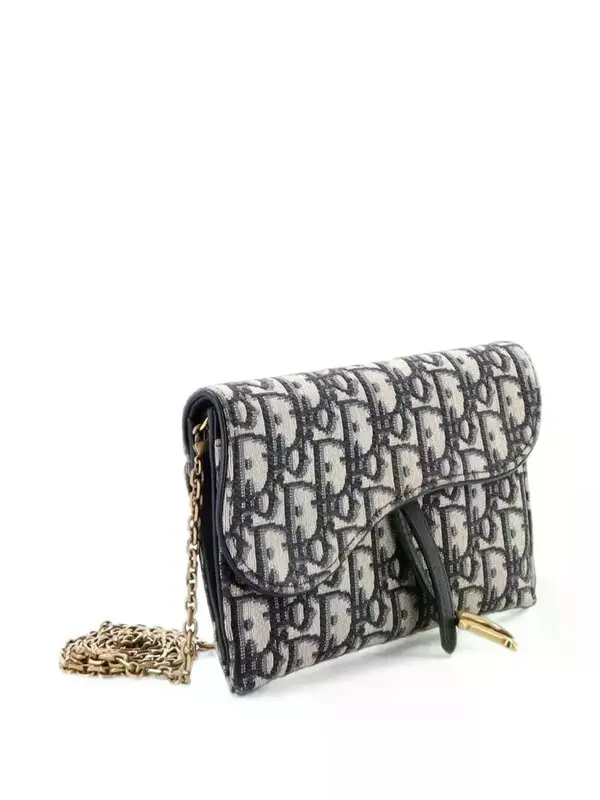 Dior Oblique Canvas Saddle Chain Wallet - Blue
