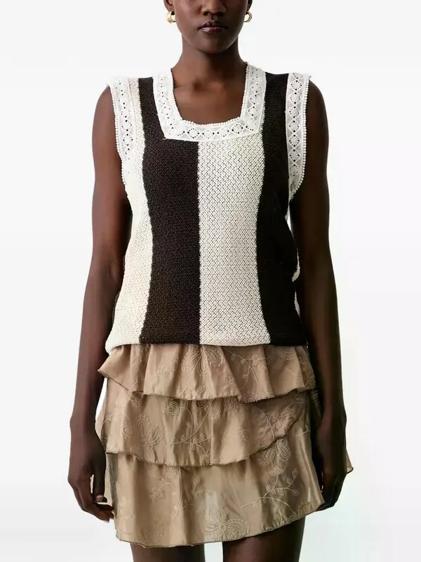 VICOLO Striped Crochet-trim Top