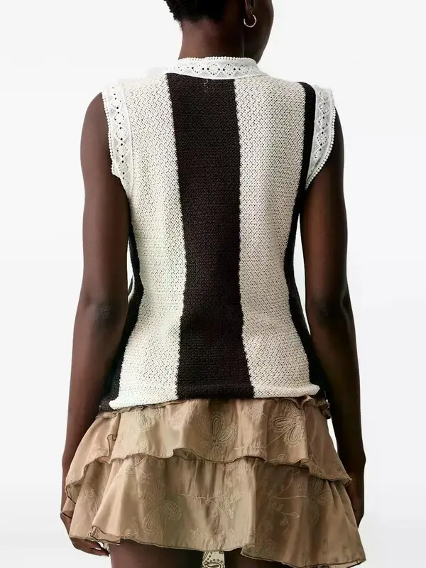 VICOLO Striped Crochet-trim Top