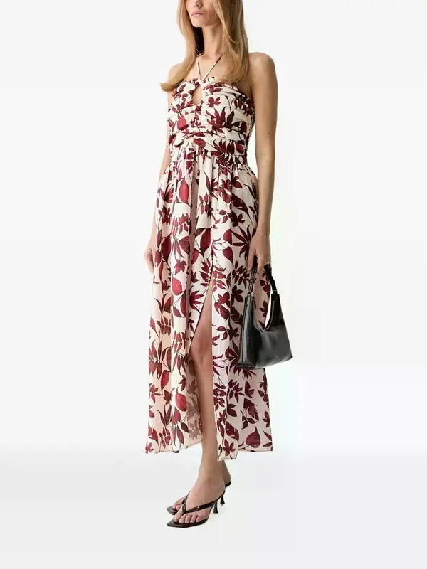 VICOLO Floral-print Ruched Maxi Dress