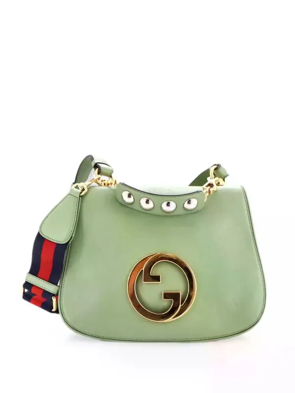 Gucci Web Blondie Flap Bag Leather Medium Shoulder Bag - Green