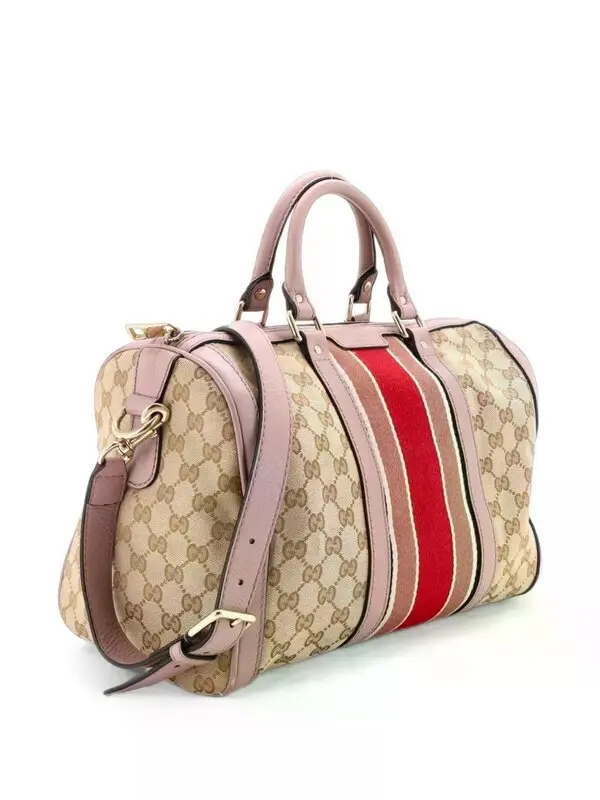 Gucci Vintage Web Boston Bag Gg Canvas Medium Satchel