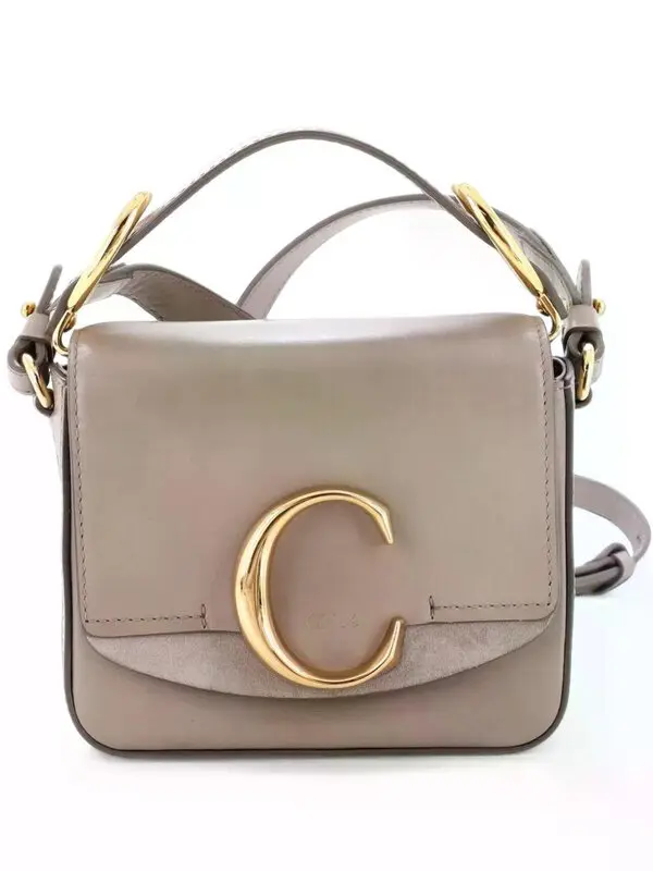 Chloé C Flap Bag Leather Mini Crossbody Bag - Grey
