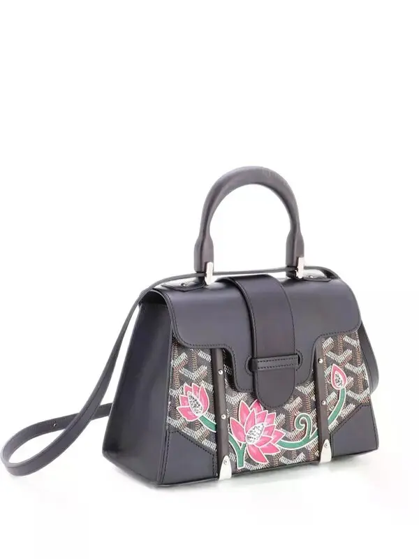 Goyard Structured Saigon Top Handle Bag Embroidered Coated Canvas With Leather Mini Satchel