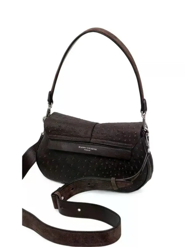 GIANNI CHIARINI Medium Helena Round Ostrich-effect Shoulder Bag - Brown