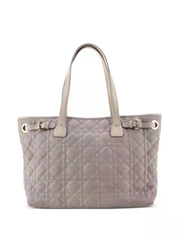 Dior Panarea Cannage Quilt Canvas Small Tote Bag - Grey