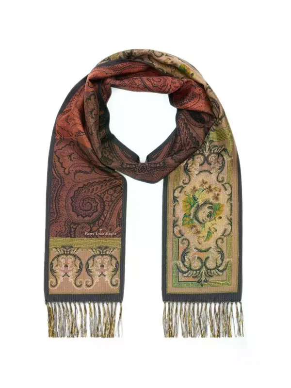 PIERRE-LOUIS MASCIA Aloewuf Paisley Floral-print Fringed Scarf - Brown