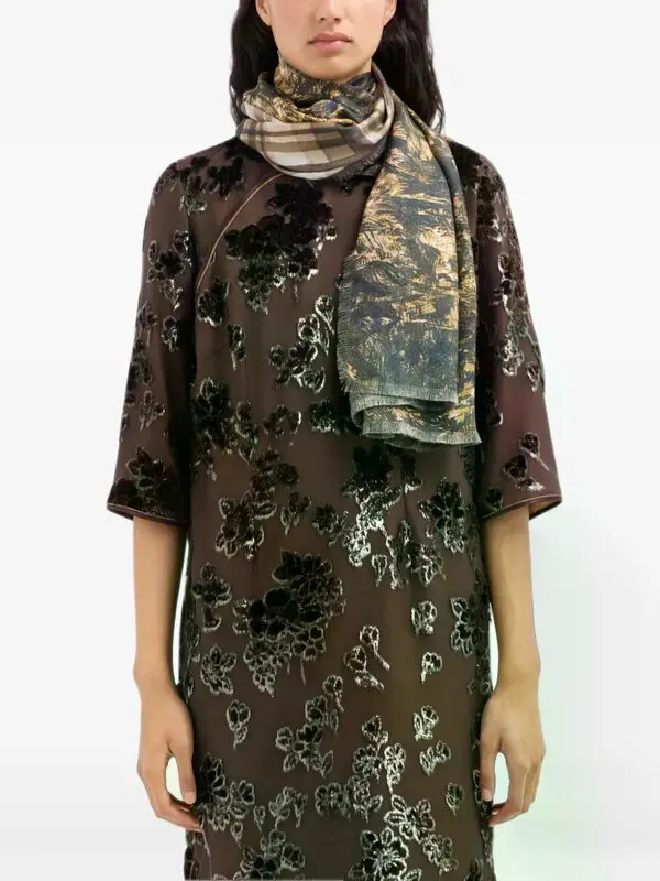 PIERRE-LOUIS MASCIA Fancy Plaid Abstract-motif Scarf - Brown