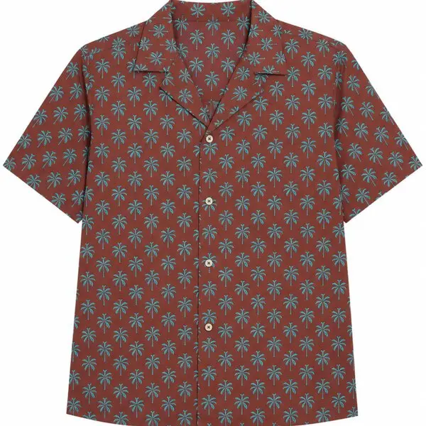 Jacques Zolty Brown / Blue Arnaud Cotton Shirt Palms Brown Blue - Brown/blue
