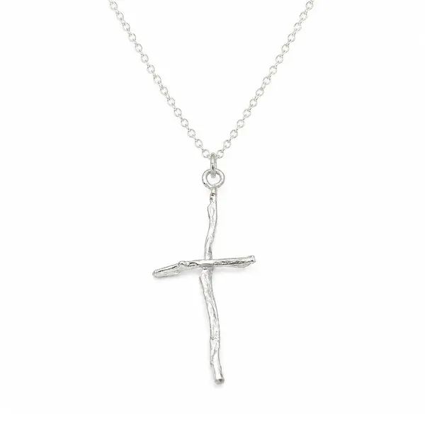MOTHER NATURE JEWELRY Cross Branch Necklace, Handmade Olive Tree Pendant Nature Jewelry, Sterling - Silver