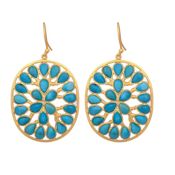 OPIUM JEWELS Arizona Turquoise Mosaic Oval Drops - Blue/gold