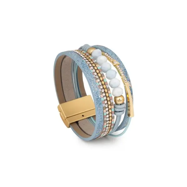 Saachi Beaded Shimmer Leather Bracelet - Blue