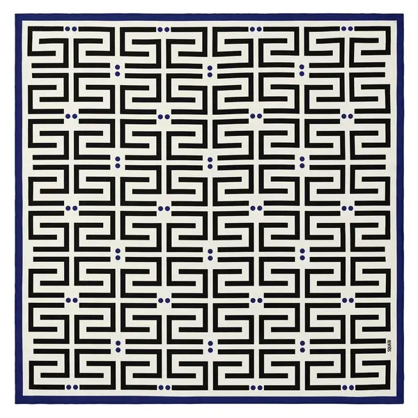 SQUAÏR Blue / Black / Neutrals Silk Satin Scarf - Blue/black