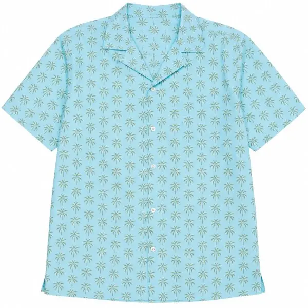 Jacques Zolty Green / Blue Arnaud Cotton Shirt Palms Green Sky Blue