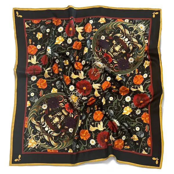 Henelle Dahlia Silk Large Silk Scarf - Black