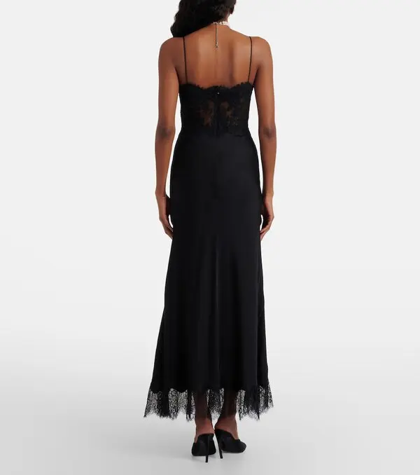SELF-PORTRAIT Satin And Lace Maxi Dress - Black