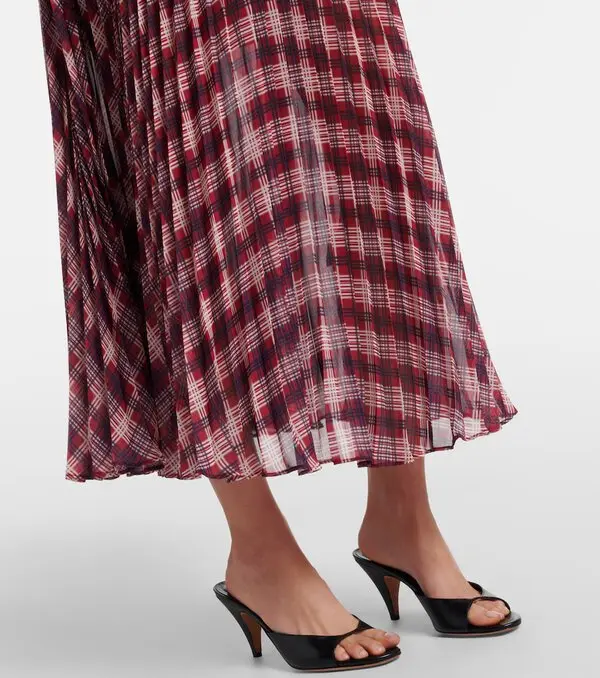 SELF-PORTRAIT Belted Checked Chiffon Midi Dress