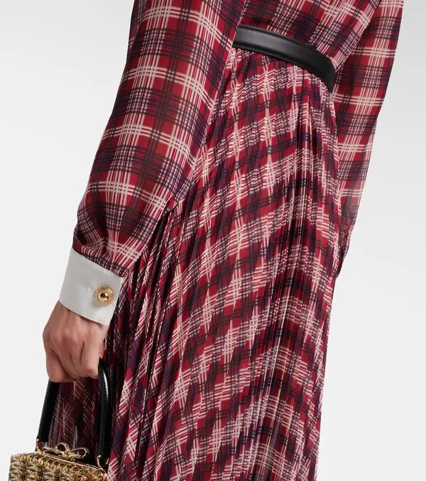 SELF-PORTRAIT Belted Checked Chiffon Midi Dress