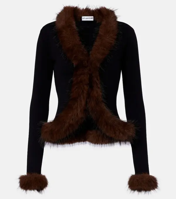 SELF-PORTRAIT Knitted Cardigan - Black
