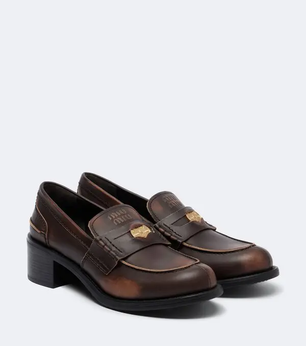 Miu Miu Deco Leather Loafer Pumps